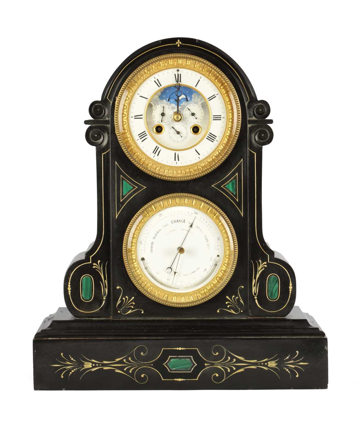 Lot 1674 - A 19TH CENTURY FRENCH BLACK SLATE AND