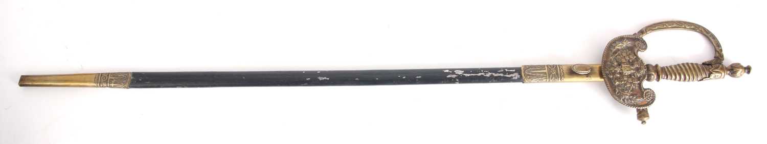 Lot 209 - A RUSSIAN BRASS MOUNTED SWORD with oval