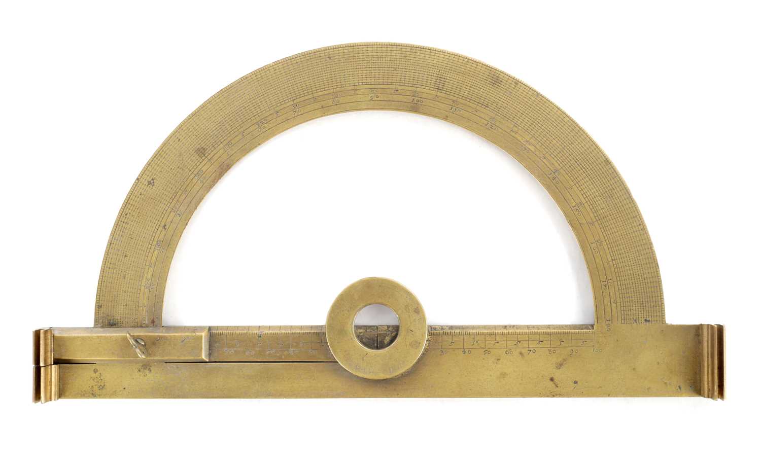 Lot 1006 - A 19TH CENTURY BRASS PROTRACTOR