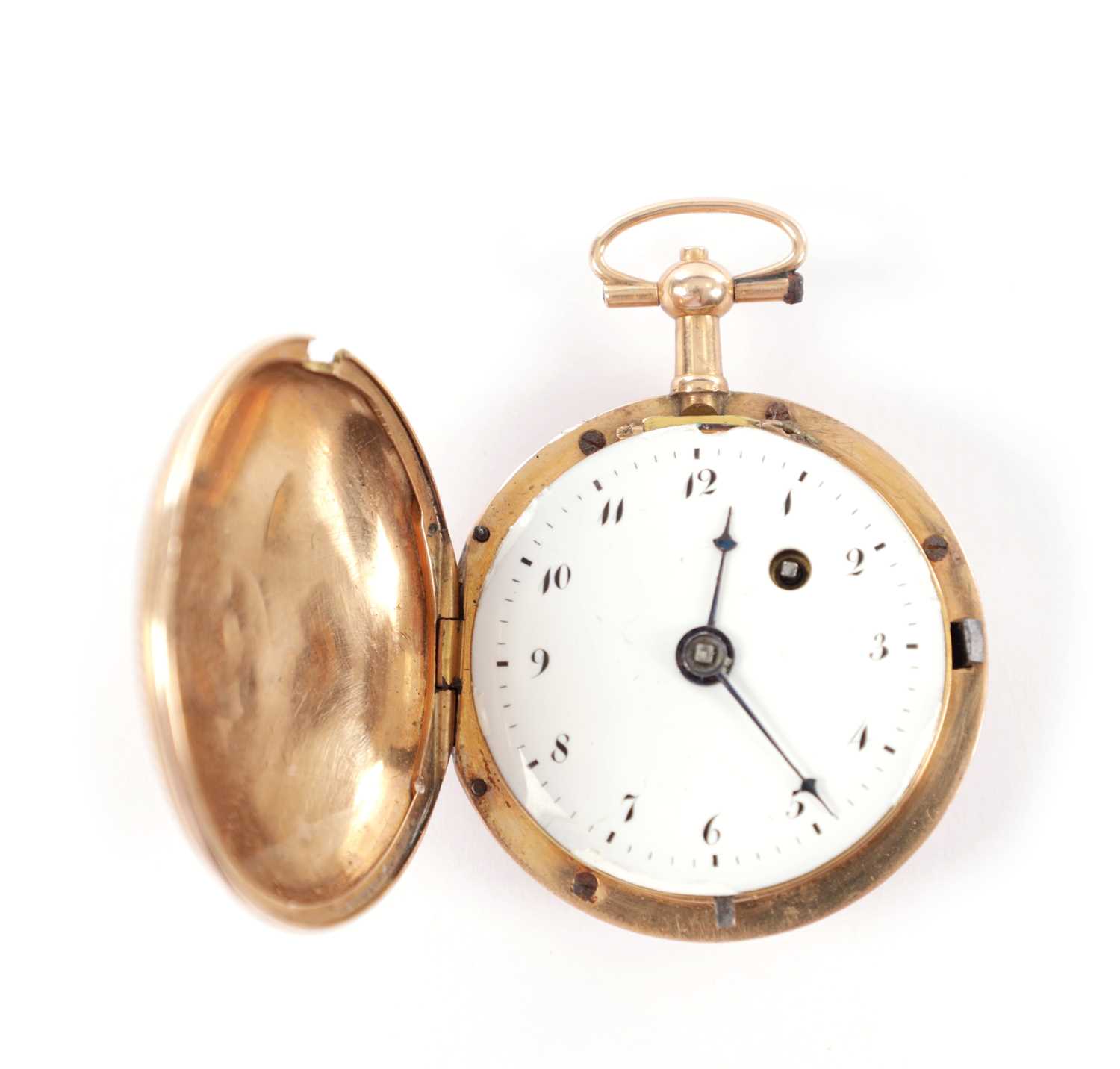 AN 18TH CENTURY FRENCH 18CT GOLD MINIATURE FULL HUNTER