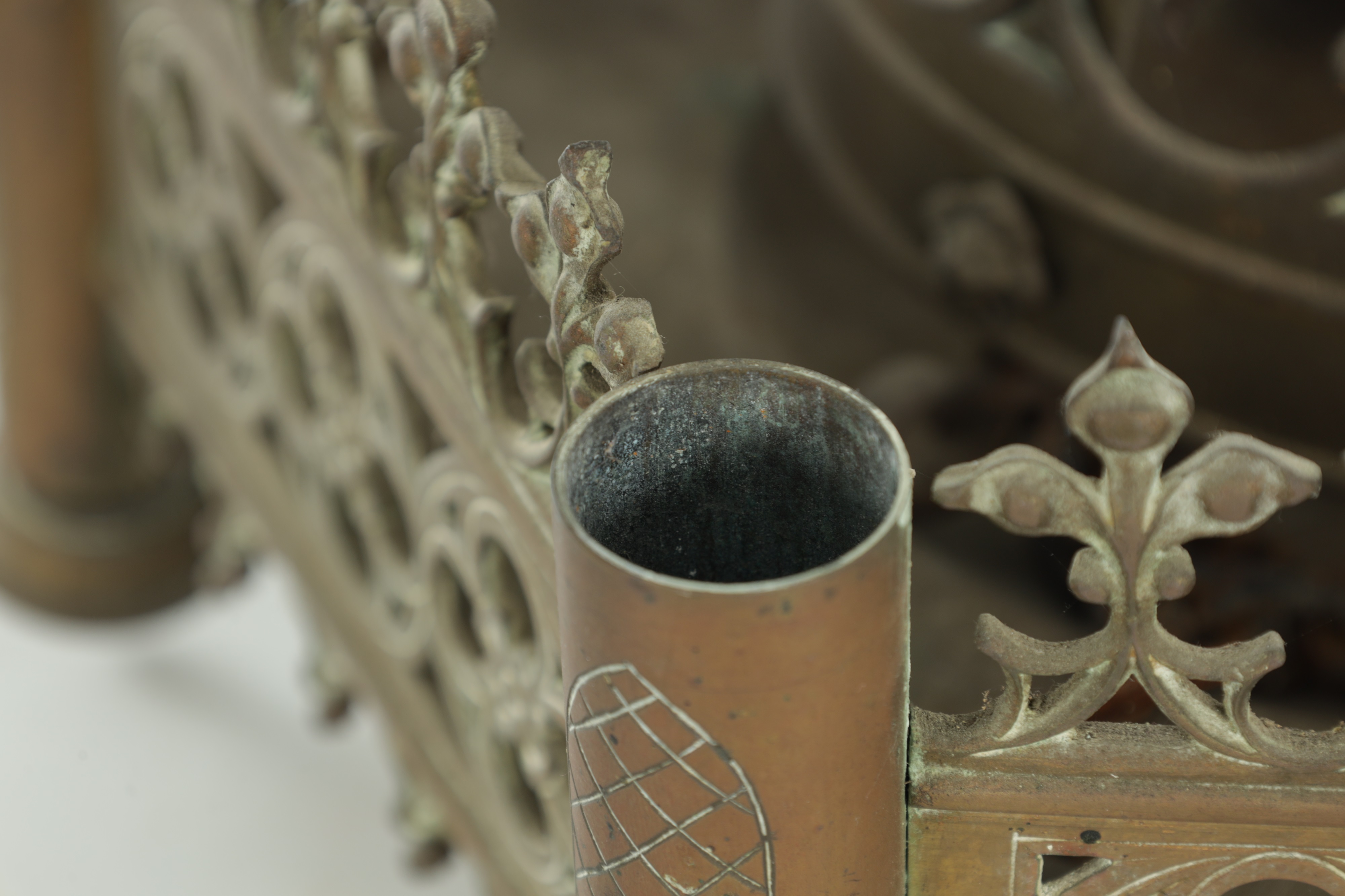 A LATE 19TH CENTURY GOTHIC STYLE BRASS HANGING LIGHT