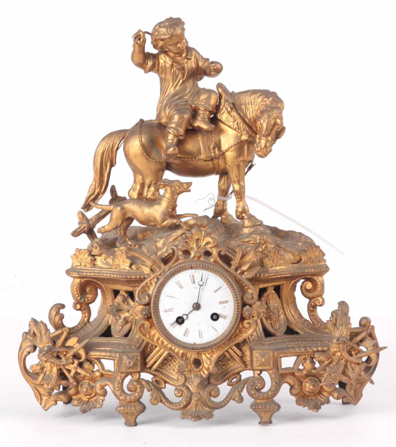 Lot 158 - A LATE 19th CENTURY FRENCH GILT MANTLE CLOCK