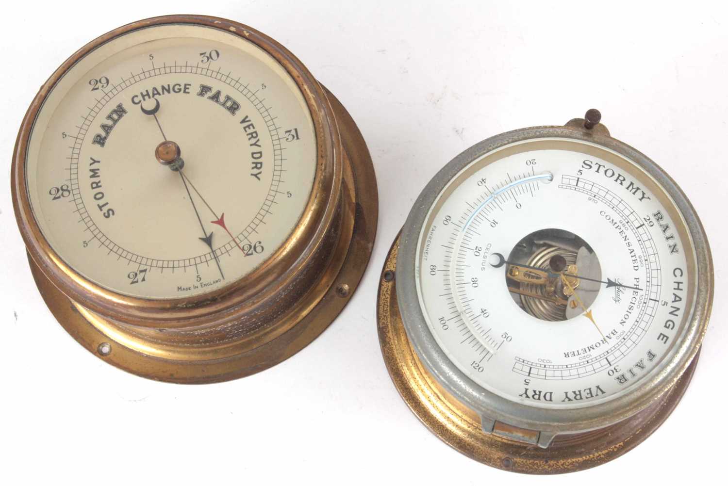 Lot 204 - TWO BRASS CASED ANEROID SHIPS BAROMETERS one