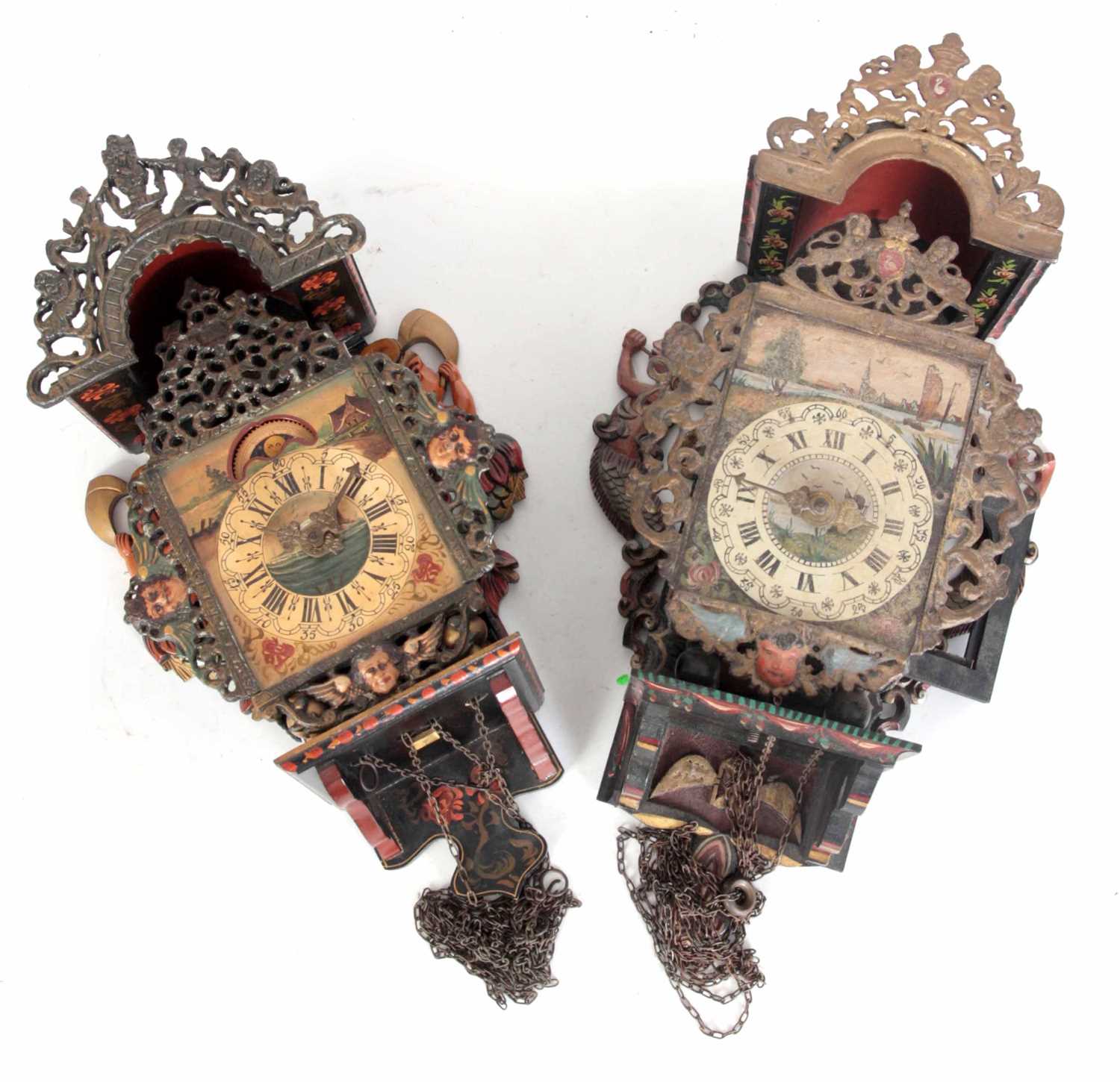 Lot 54 - TWO 18th CENTURY STYLE DUTCH WALL CLOCKS with