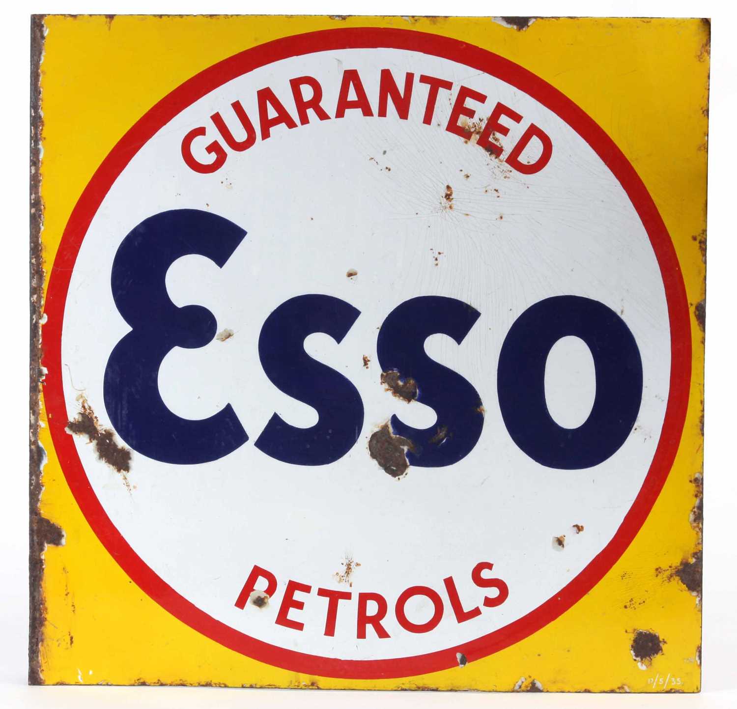 Lot 709 - A VINTAGE DOUBLE SIDED ENAMEL ESSO SIGN with