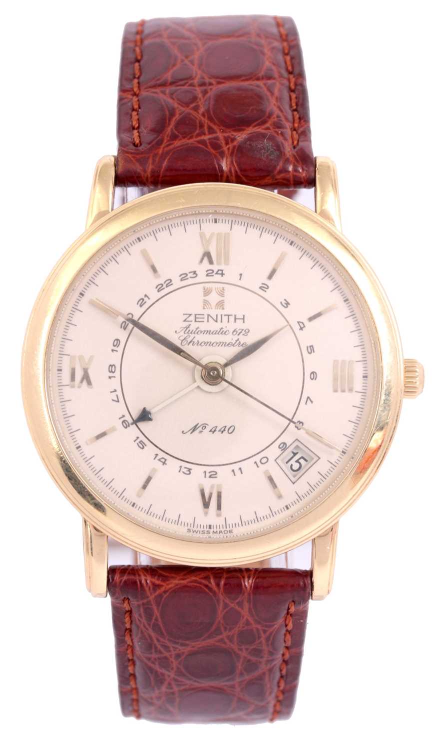 Lot 352 - A RARE GENTLEMAN'S 18K GOLD ZENITH AUTOMATIC