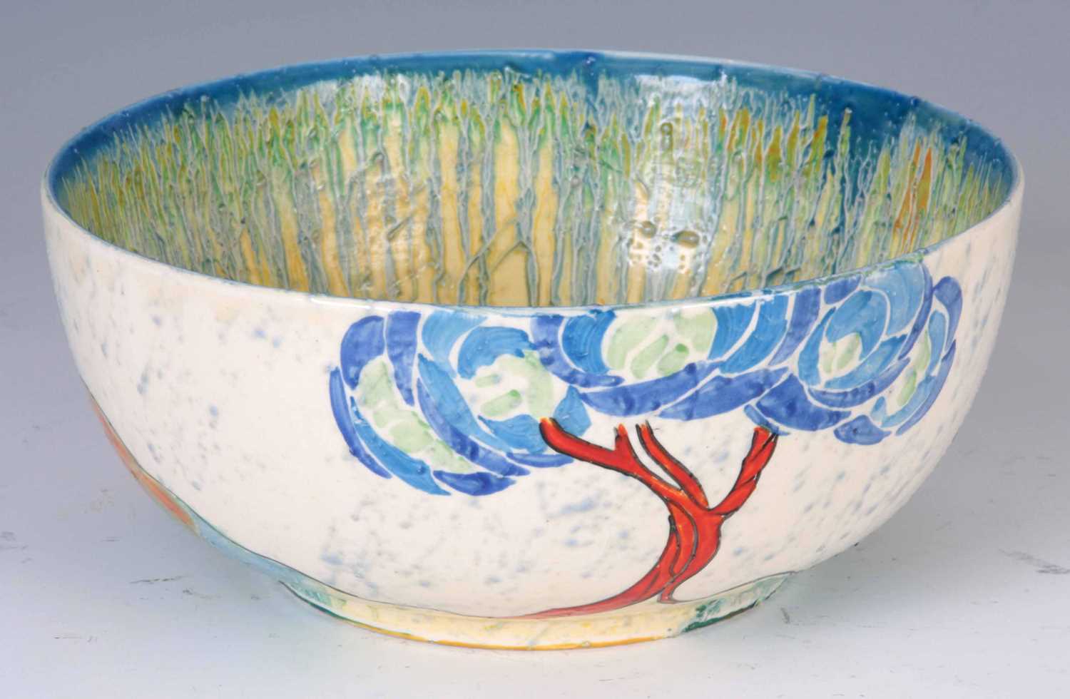 Lot 47 - A CLARICE CLIFF PATINA BLUE TREE PATTERN BOWL