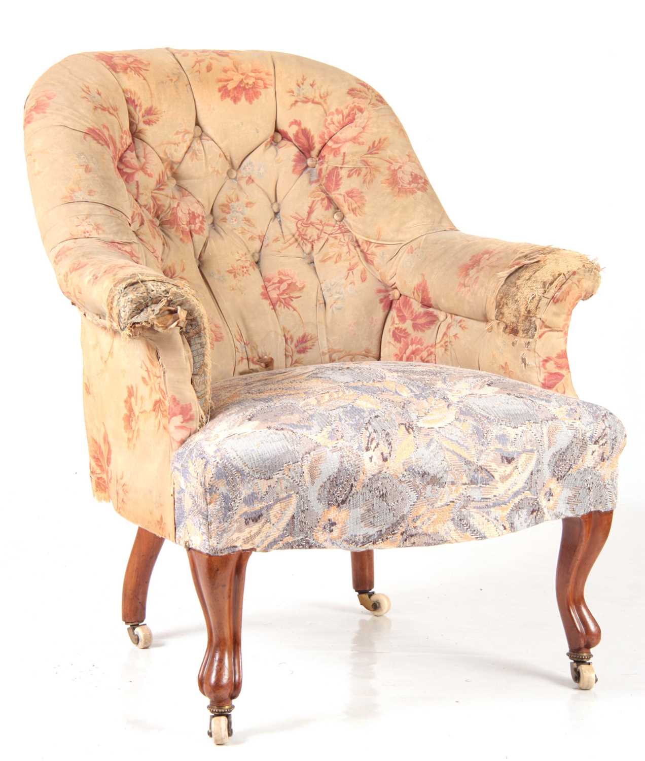 Lot 1030 - A SMALL VICTORIAN UPHOLSTERED OCCASIONAL