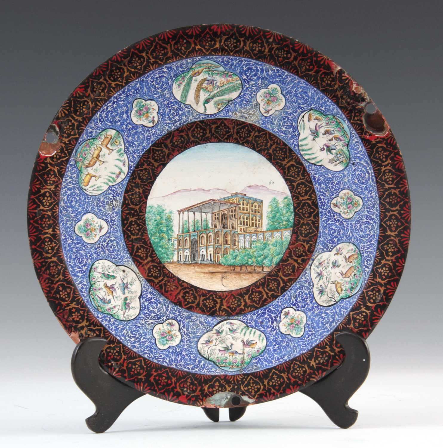 Lot 125 - A 19TH CENTURY PERSIAN ISLAMIC ENAMEL PLATE