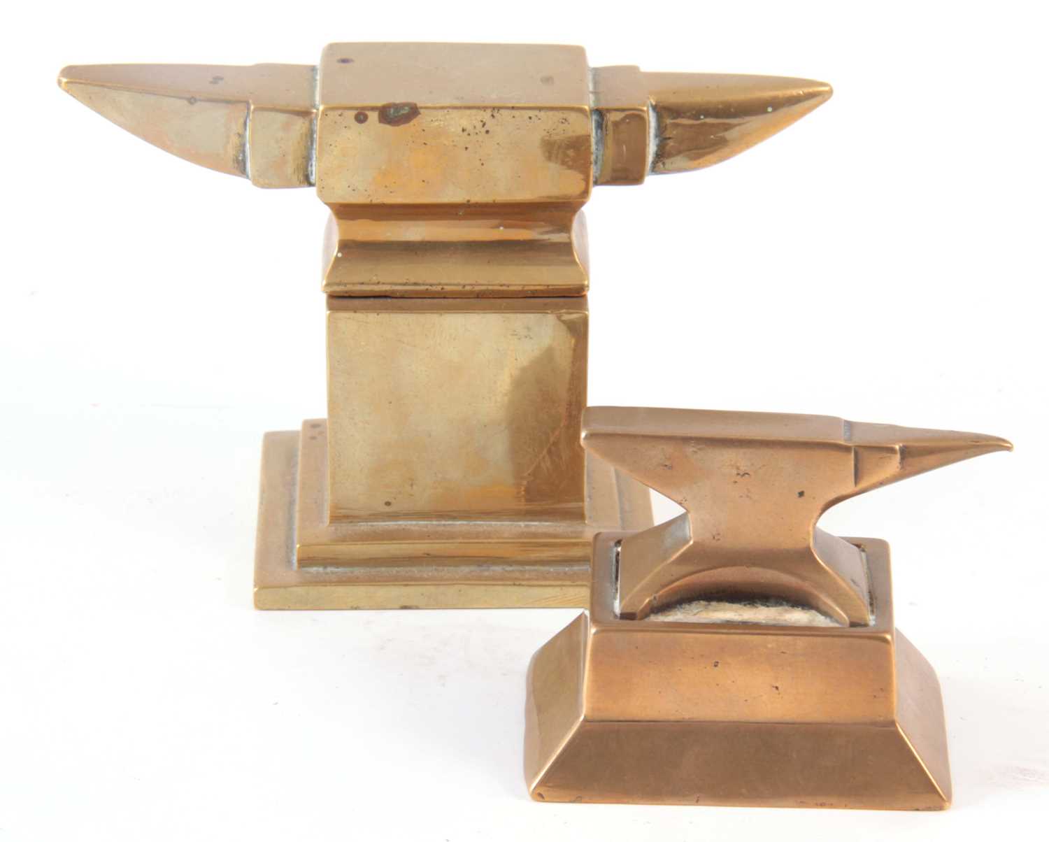 Lot 348 - TWO JEWELERS BRASS ANVILS largest 15cm wide
