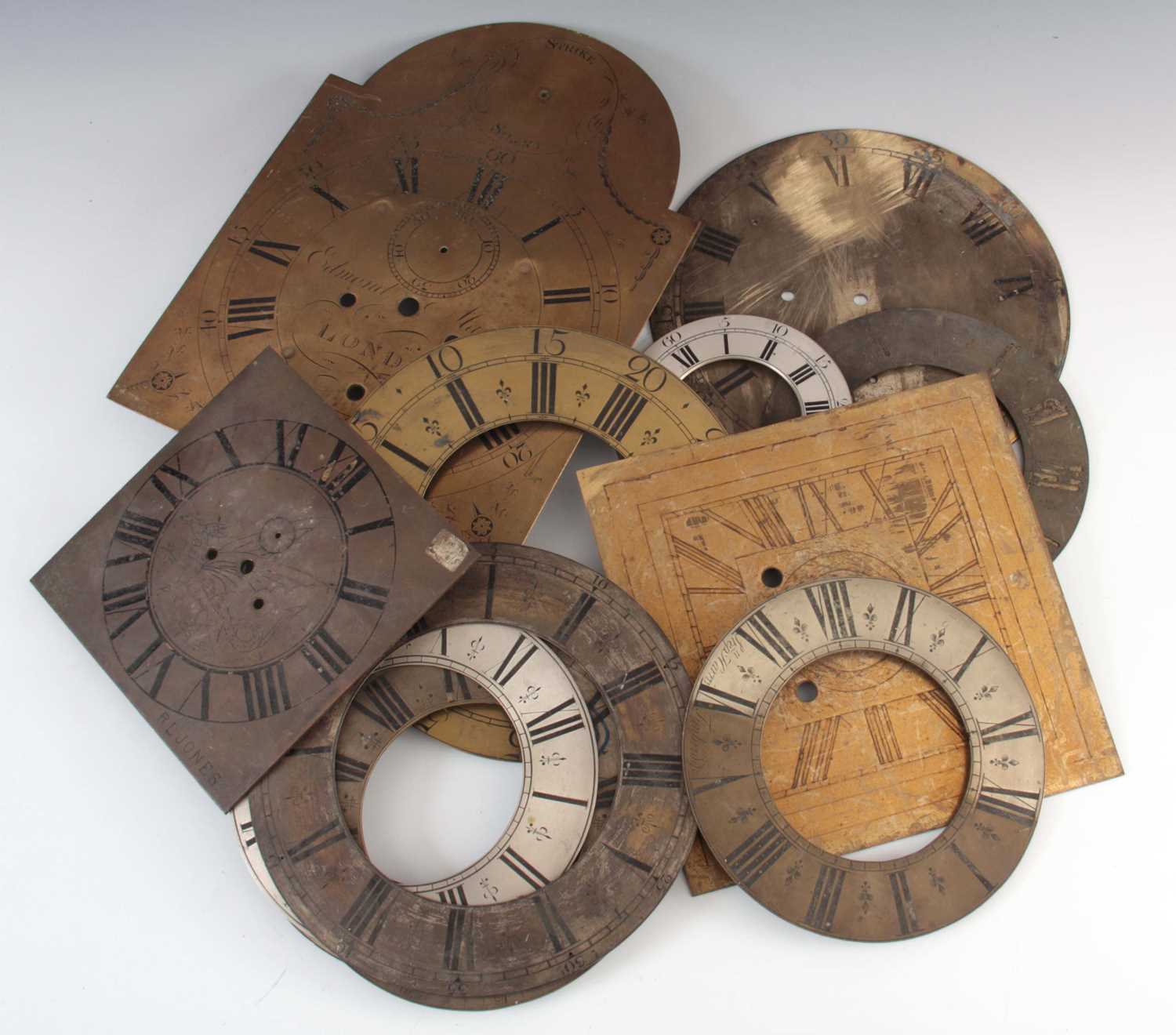Lot 758 - A SELECTION OF 12 LONGCASE CLOCK DIALS AND